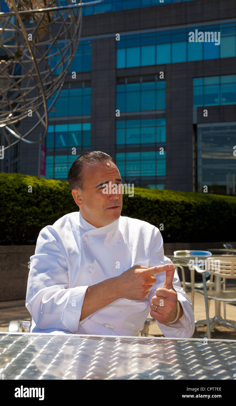 Jean Georges Restaurant N.Y City, The chef, sit at the table oustide ...