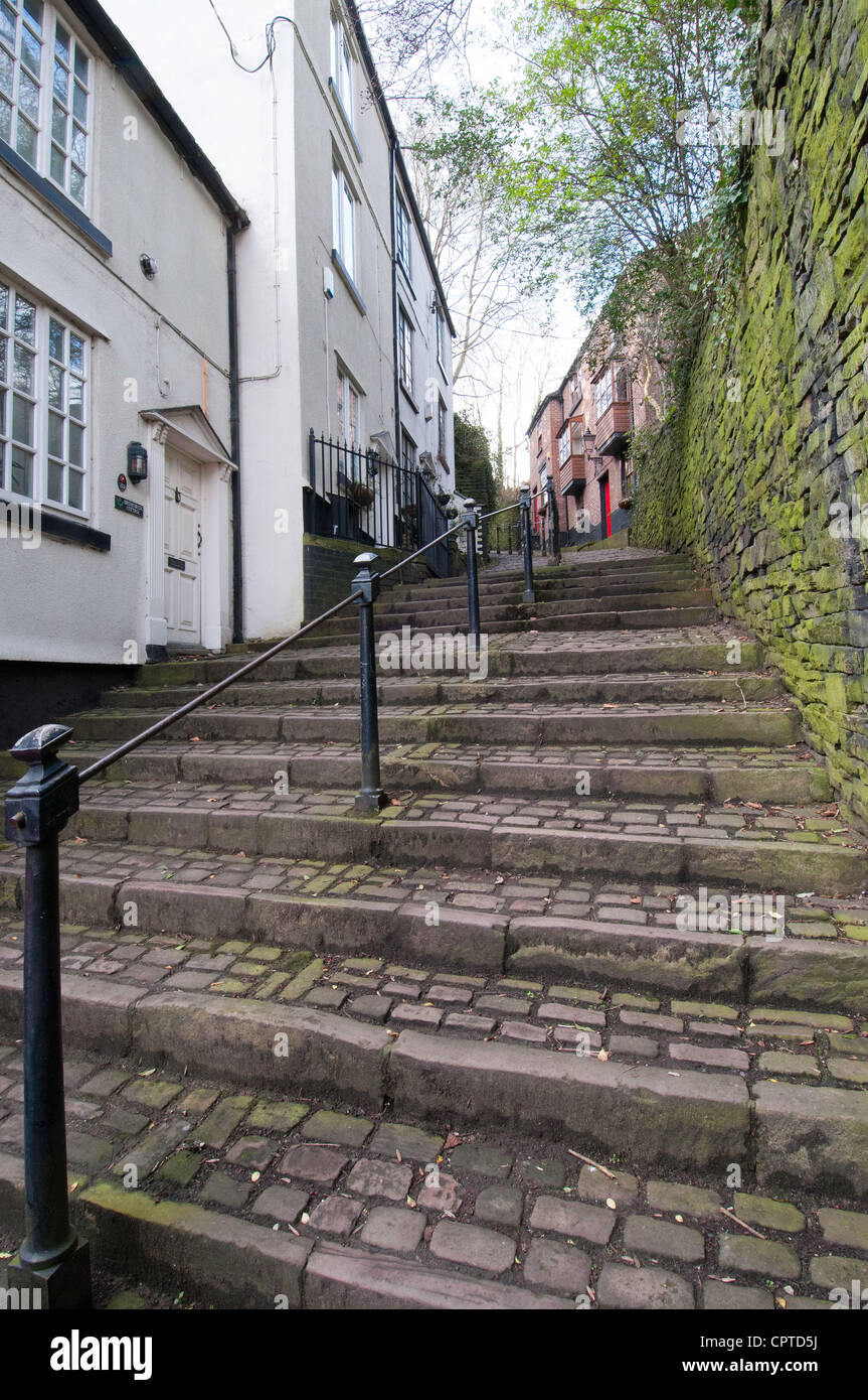 Town stairs with cobbles, Macclesfield UK Stock Photo - Alamy