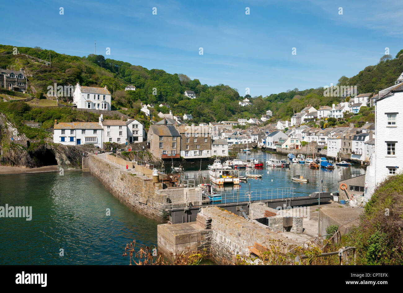 Fishing village of Polperro at high tide, Cornwall, UK Stock Photo - Alamy