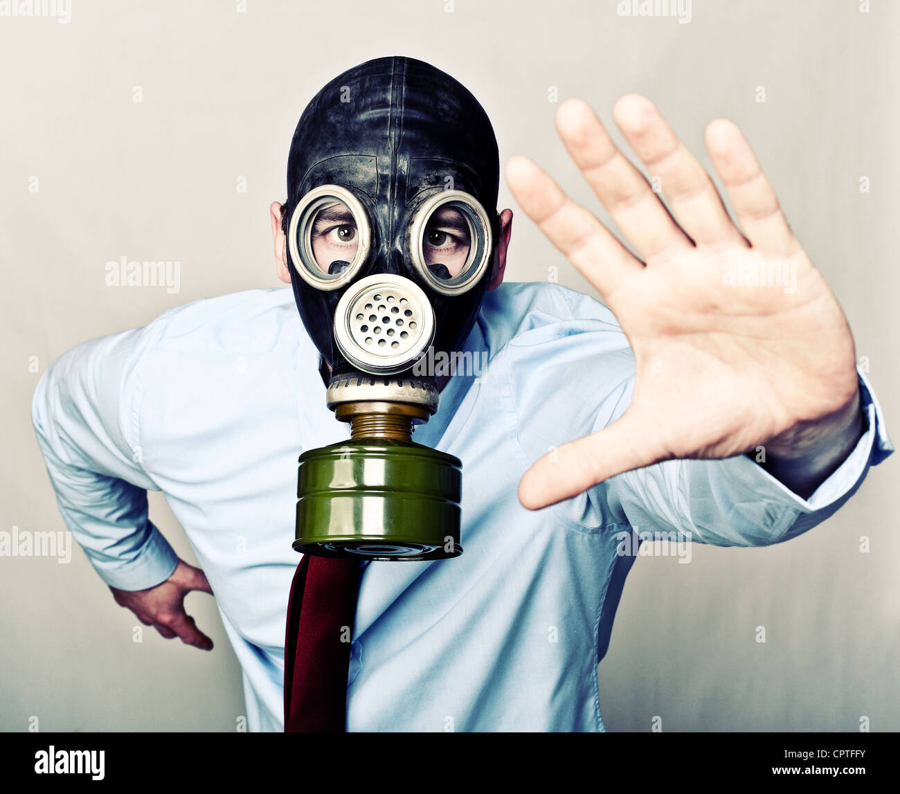 portrait of man with gas mask running pose Stock Photo - Alamy