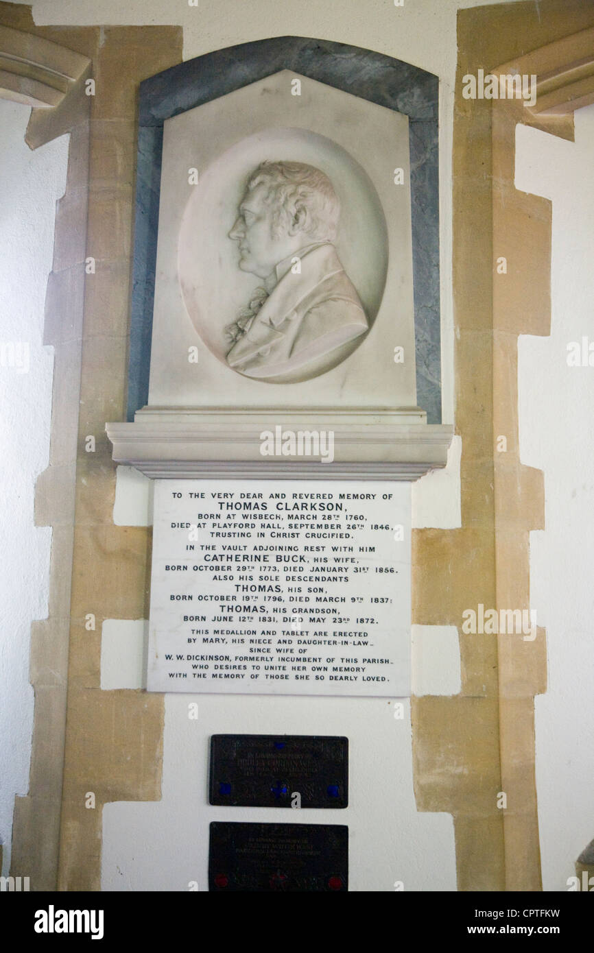 Thomas Clarkson slavery abolitionist memorial Playford church, Suffolk ...