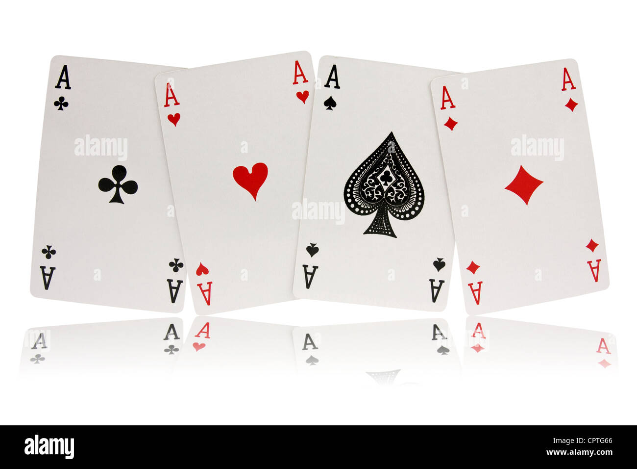 four aces playing cards suits on white background Stock Photo - Alamy
