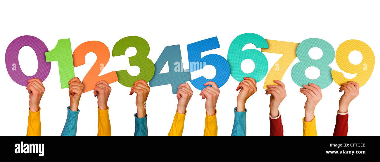 hands with different numbers, isolated on white background Stock Photo ...