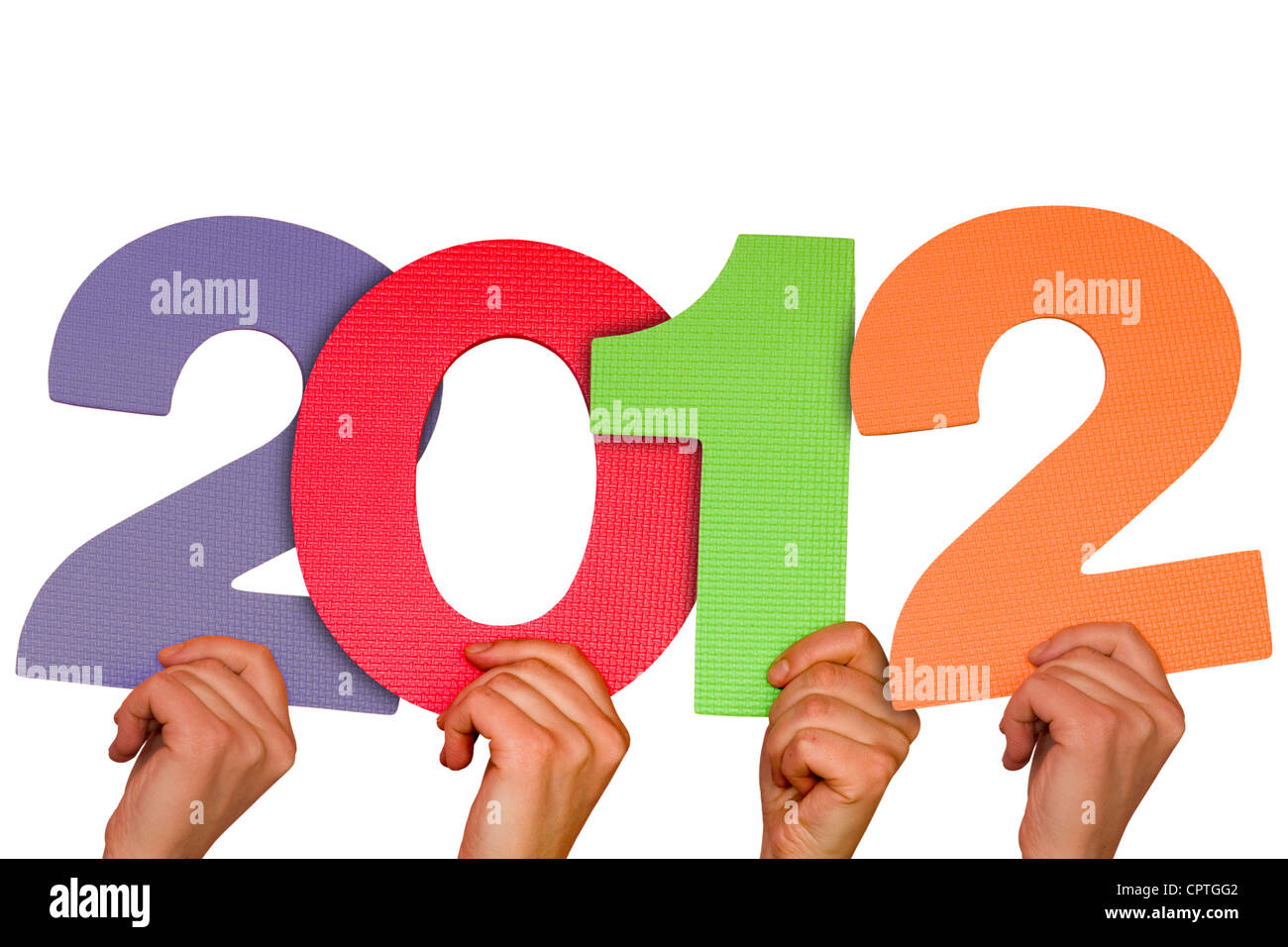 hands with color numbers shows year 2012 Stock Photo - Alamy