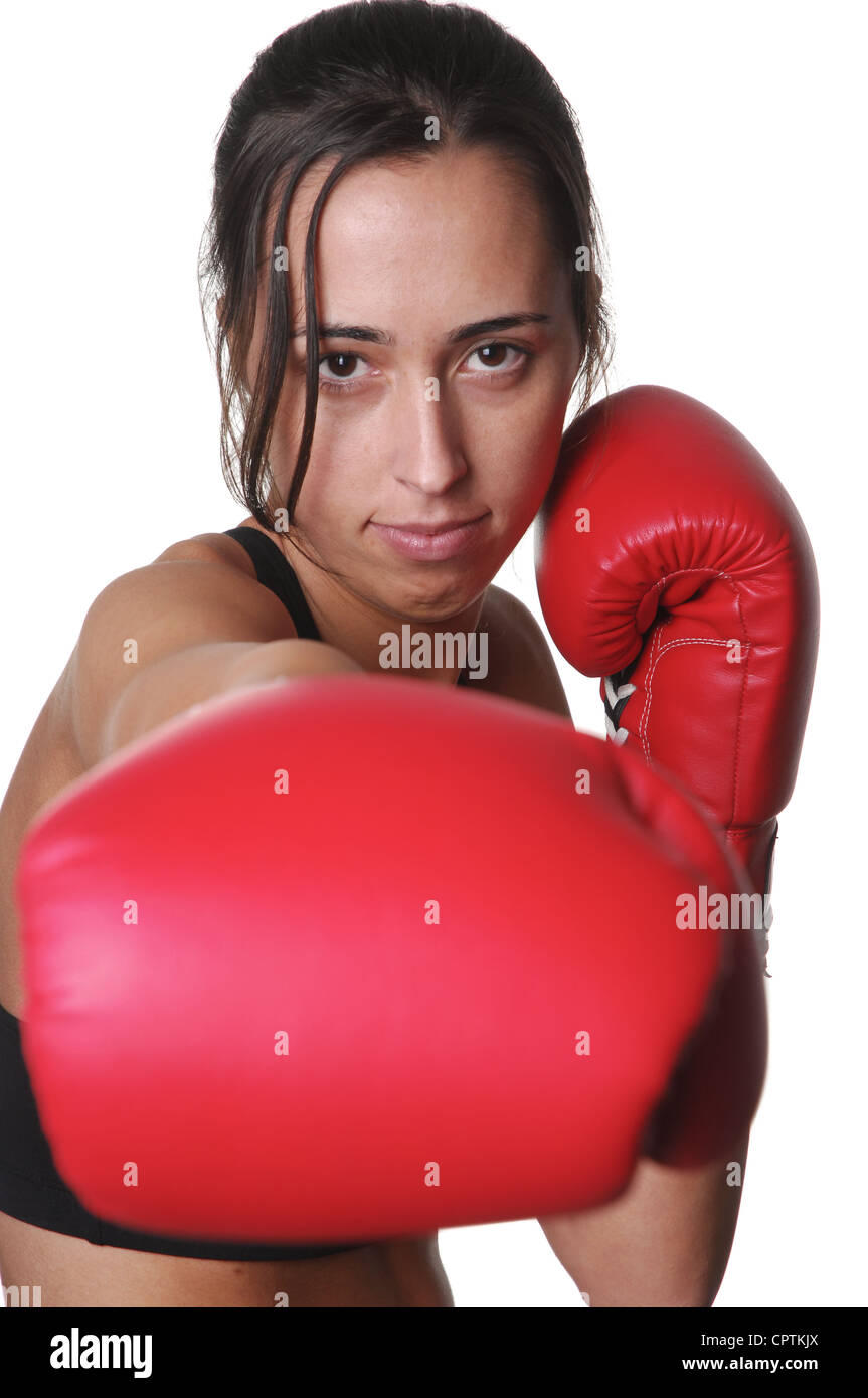 Girl training body combat, isolated on white background Stock Photo - Alamy