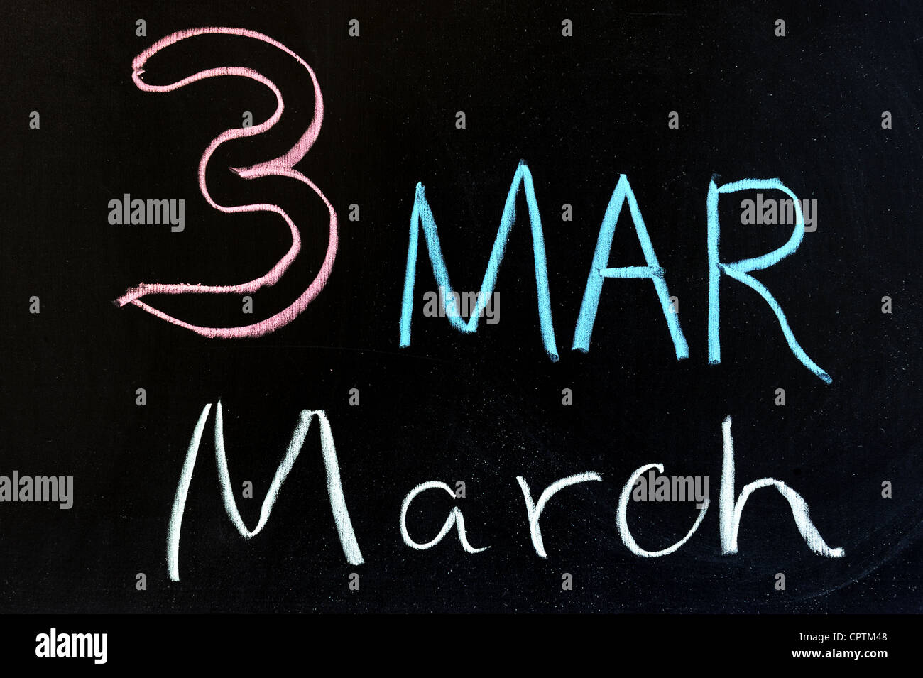 Chalk drawing - March words written on chalkboard Stock Photo - Alamy