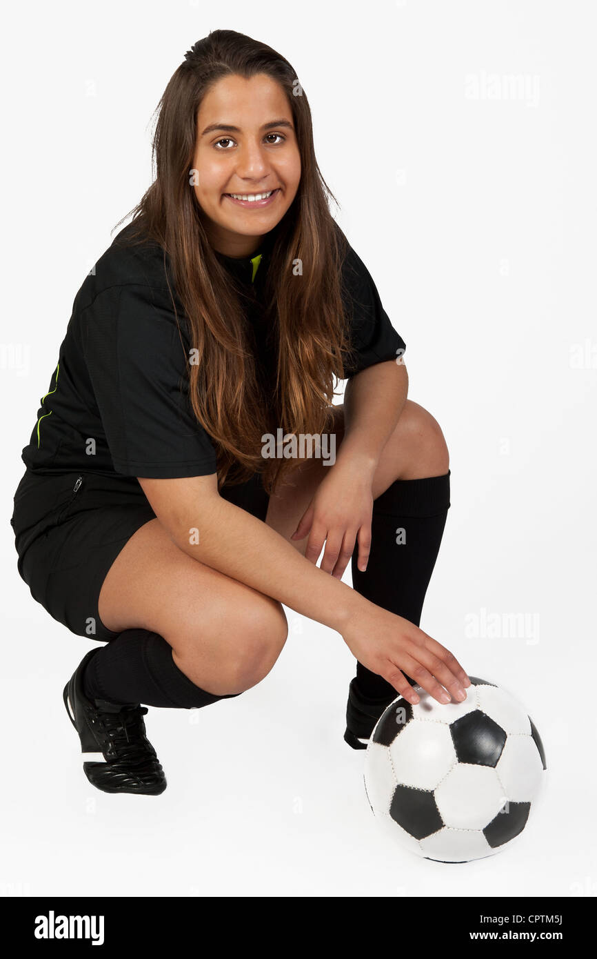female referee with a soccer ball Stock Photo - Alamy