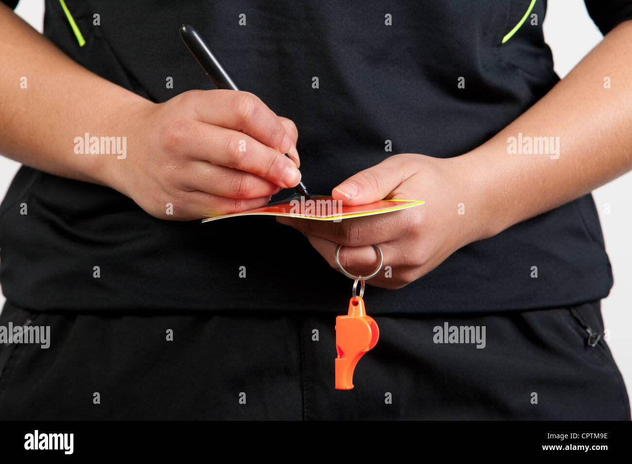 female referee showing the red card Stock Photo - Alamy
