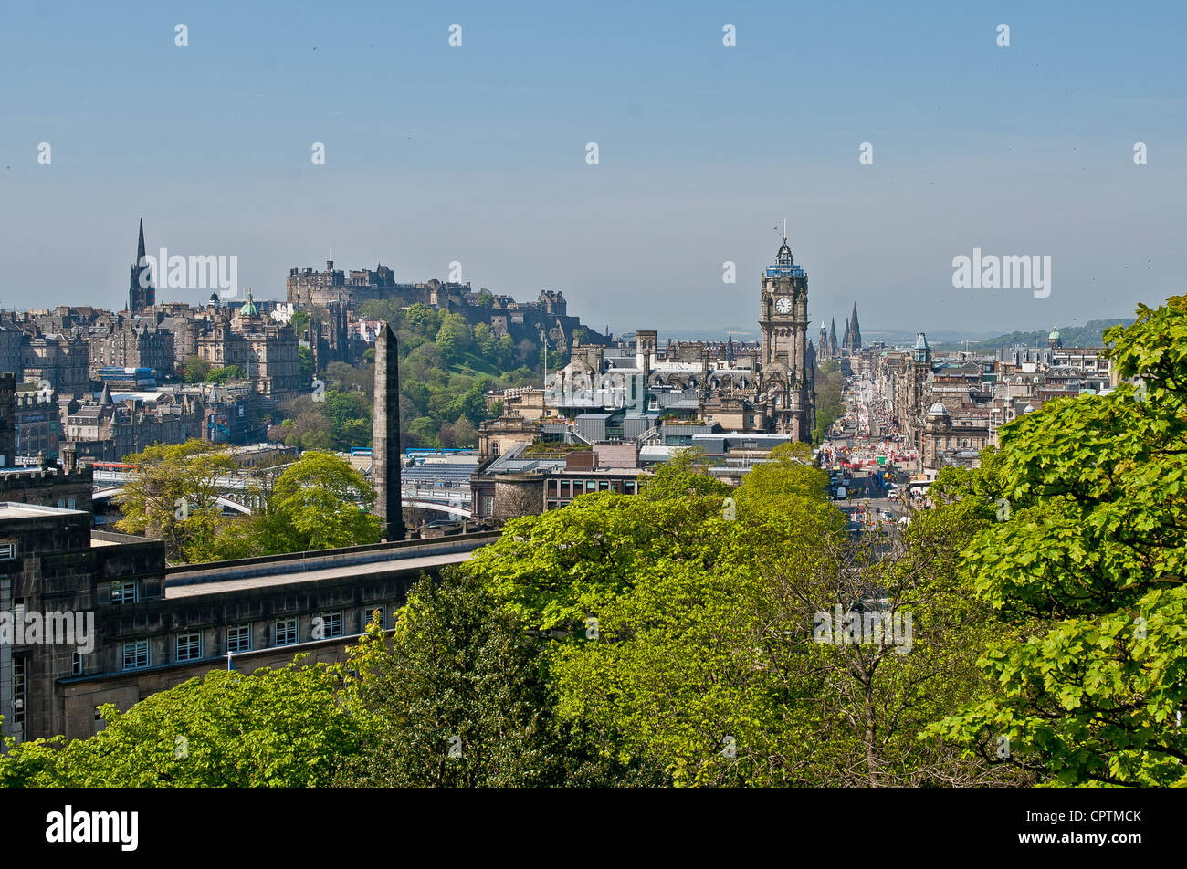 Calton Hill Edinburgh Scotland overlooking Edinburgh Castle and Princes ...