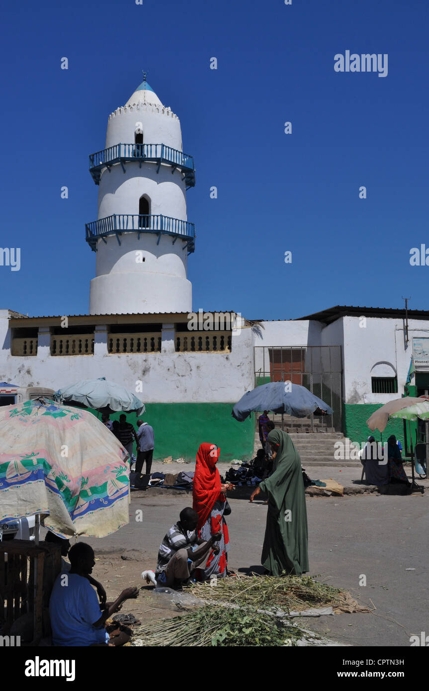 A local market place outside the Hamoudi Mosque in central Djibouti ...
