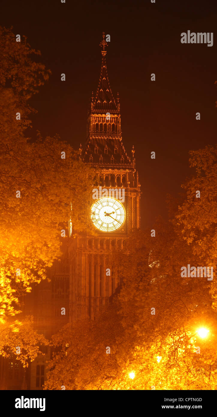 Street lighting gives an unusual night time scene of the clock, known ...