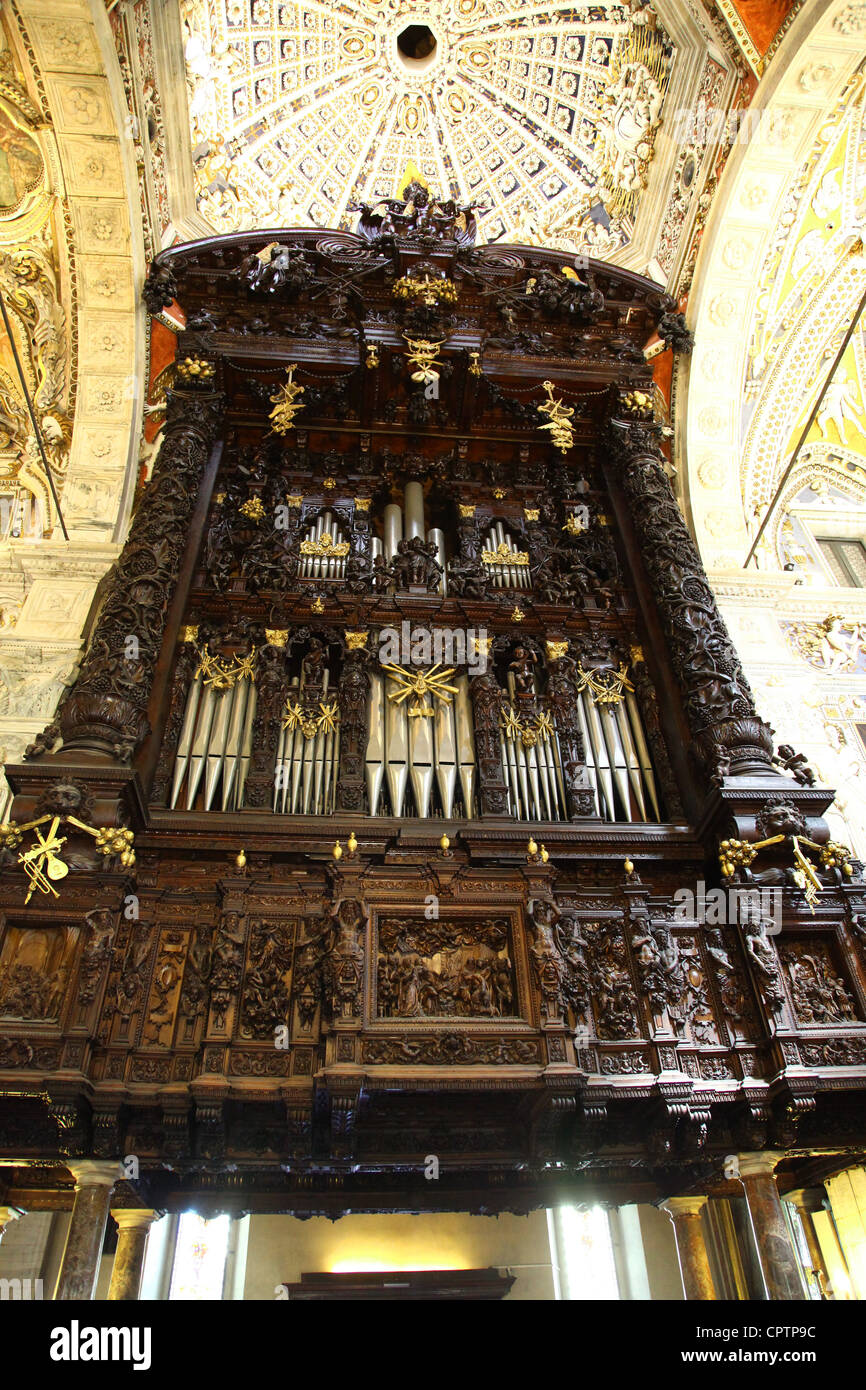 The baroque organ in the Basilica of the Madonna Di Tirano or Church of ...