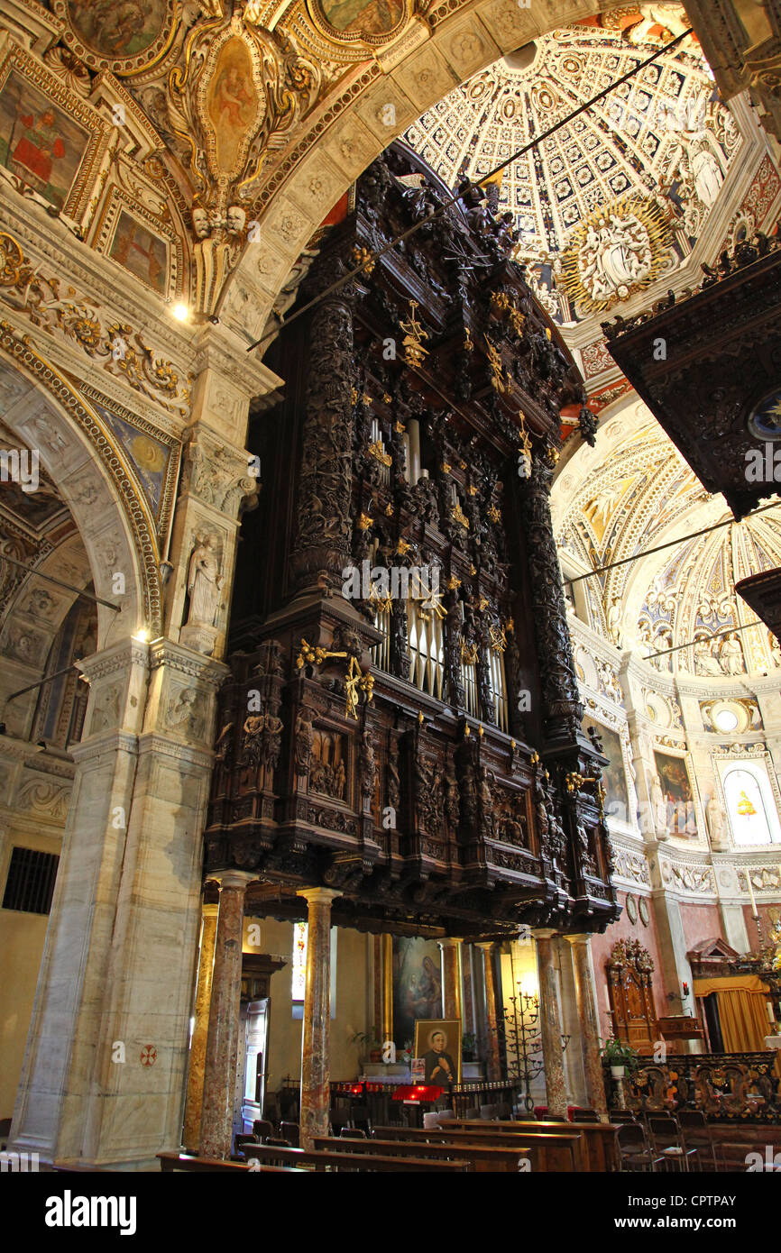 The baroque organ in the Basilica of the Madonna Di Tirano or Church of ...