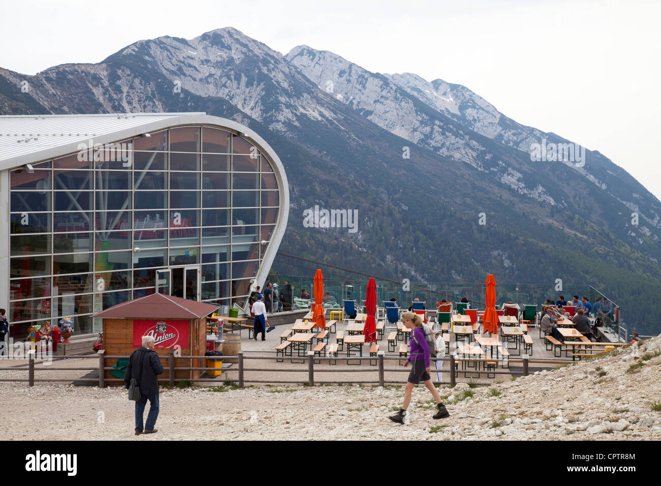 Monte Baldo cable car restaurant and view Malcesine Lake Garda Italy ...