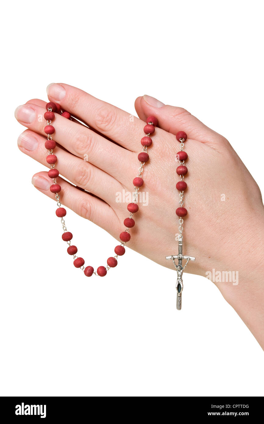 female hands with rosary. isolated on white Stock Photo - Alamy