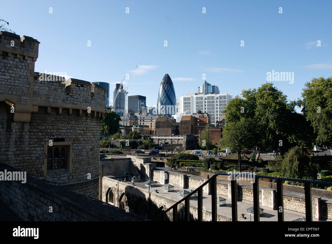 the Gherkin building, 30 St mary Axe, viewed from theTower of London ...