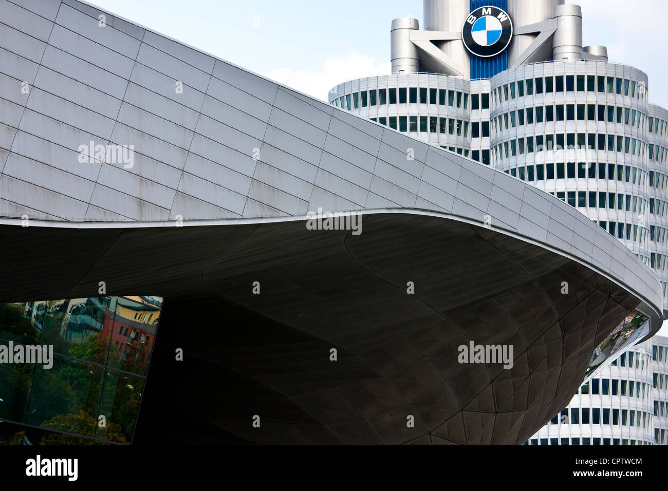Modern architecture at the BMW Headquarters office blocks, showroom and ...