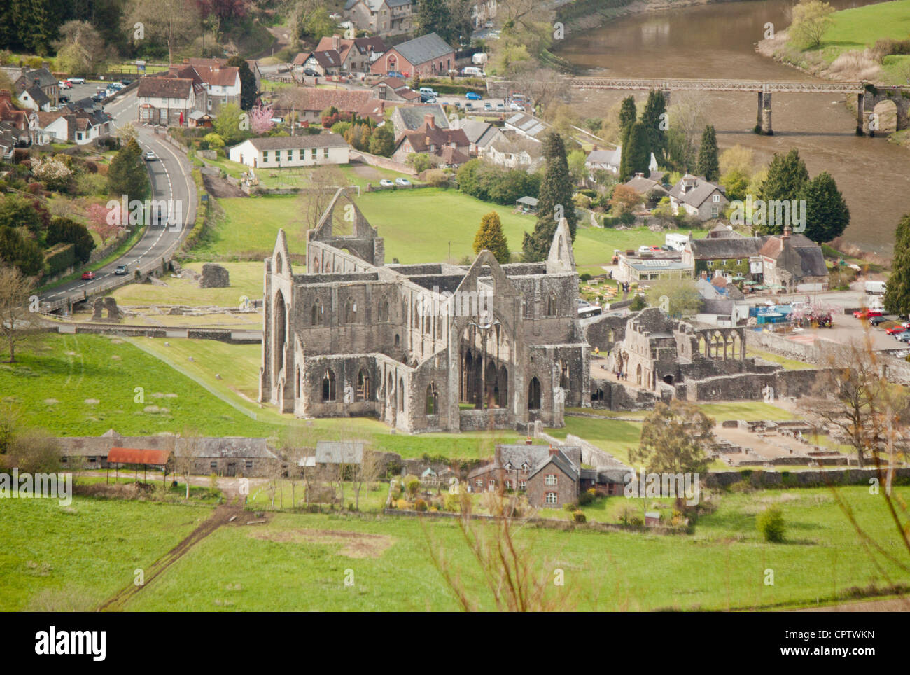 Tintern Abbey Wye Valley Wales UK from the Devil's Pulpit Stock Photo ...