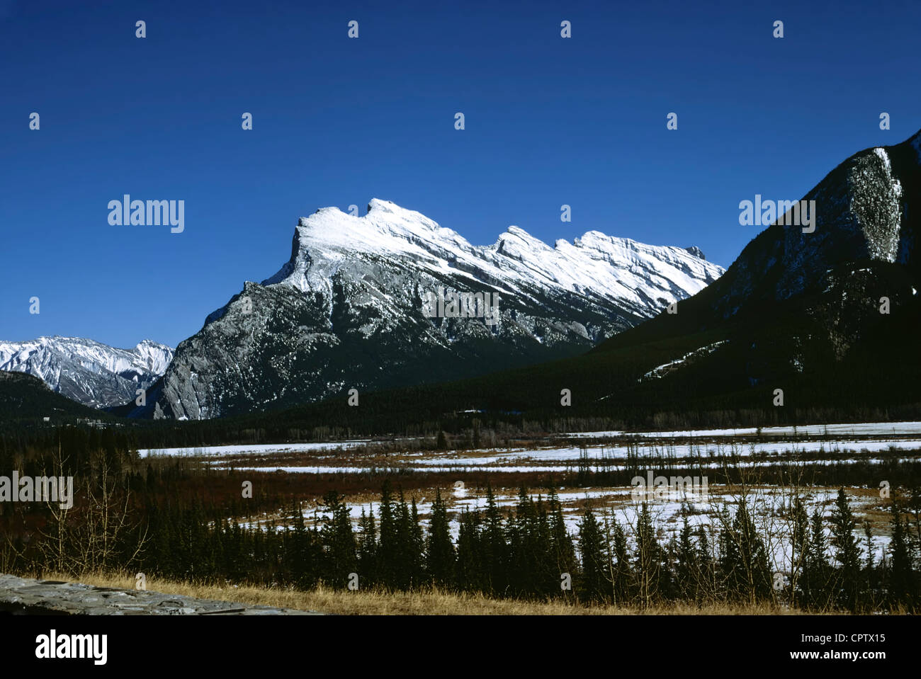 Rundle Mountain, Banff Alberta in the crisp winter sun Stock Photo - Alamy