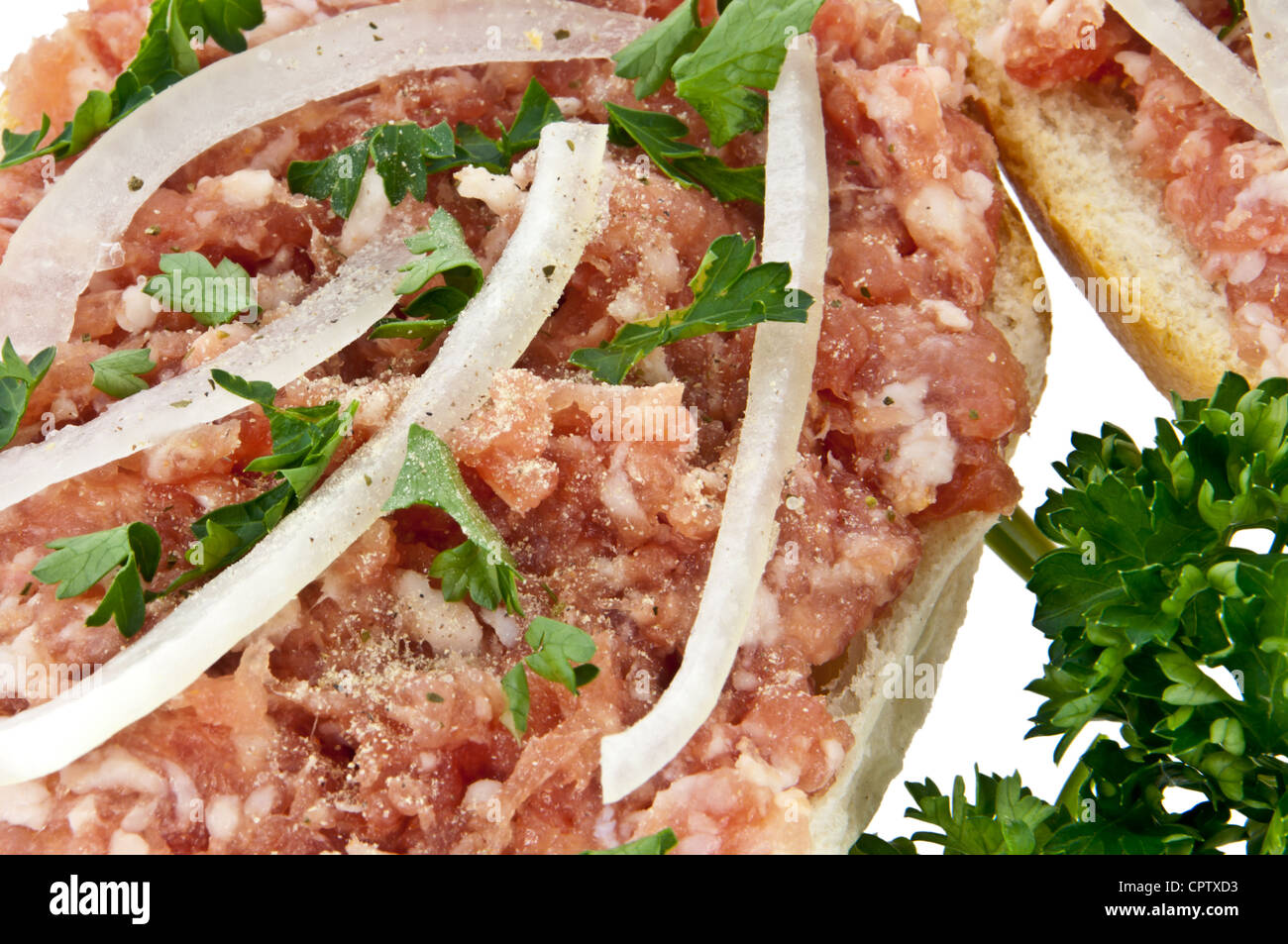 Rolls with minced pork (In German called Mettbrötchen) isolated on ...