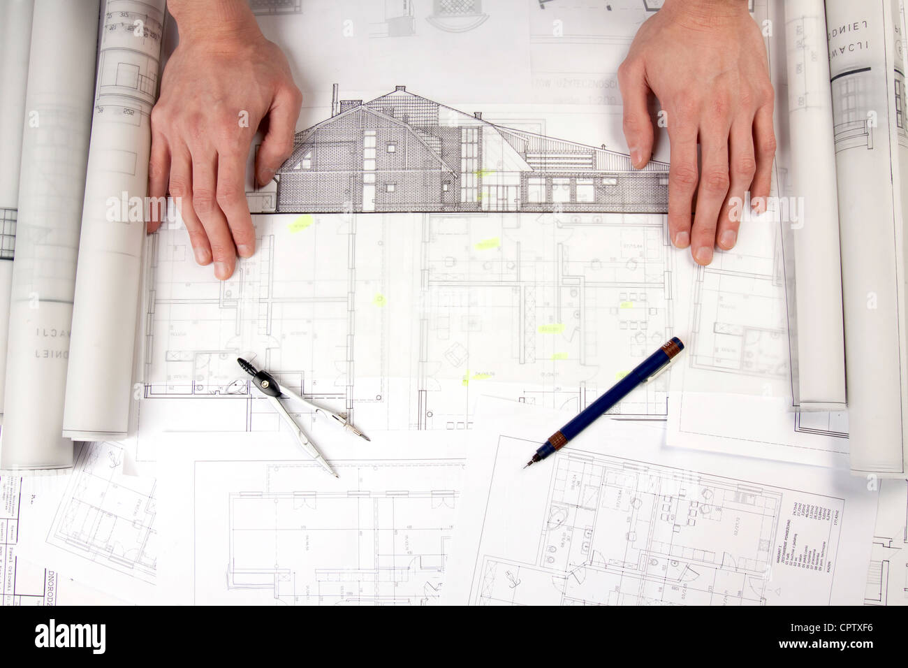 Blueprints and projects of building Stock Photo - Alamy