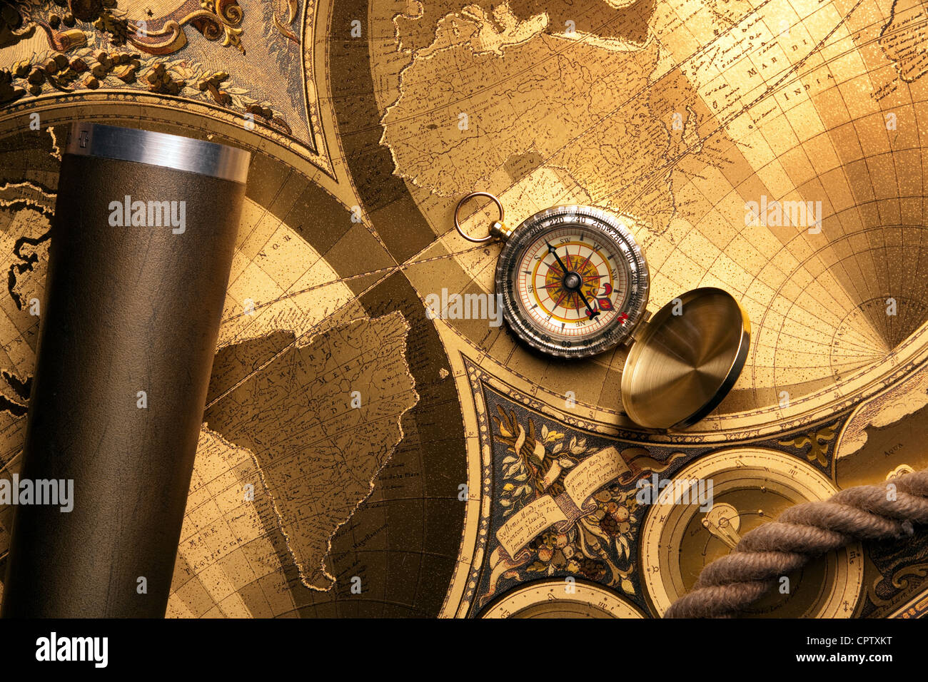 Old letter, map and globe Stock Photo - Alamy