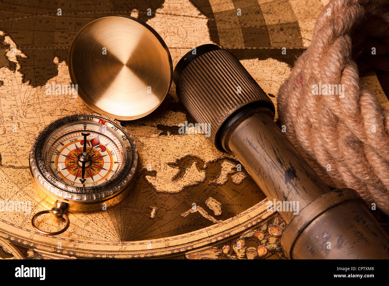 Old letter, map and globe Stock Photo - Alamy
