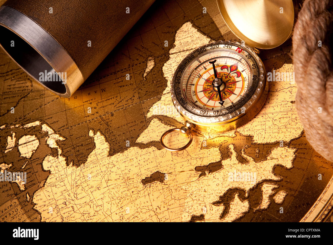Old letter, map and globe Stock Photo - Alamy