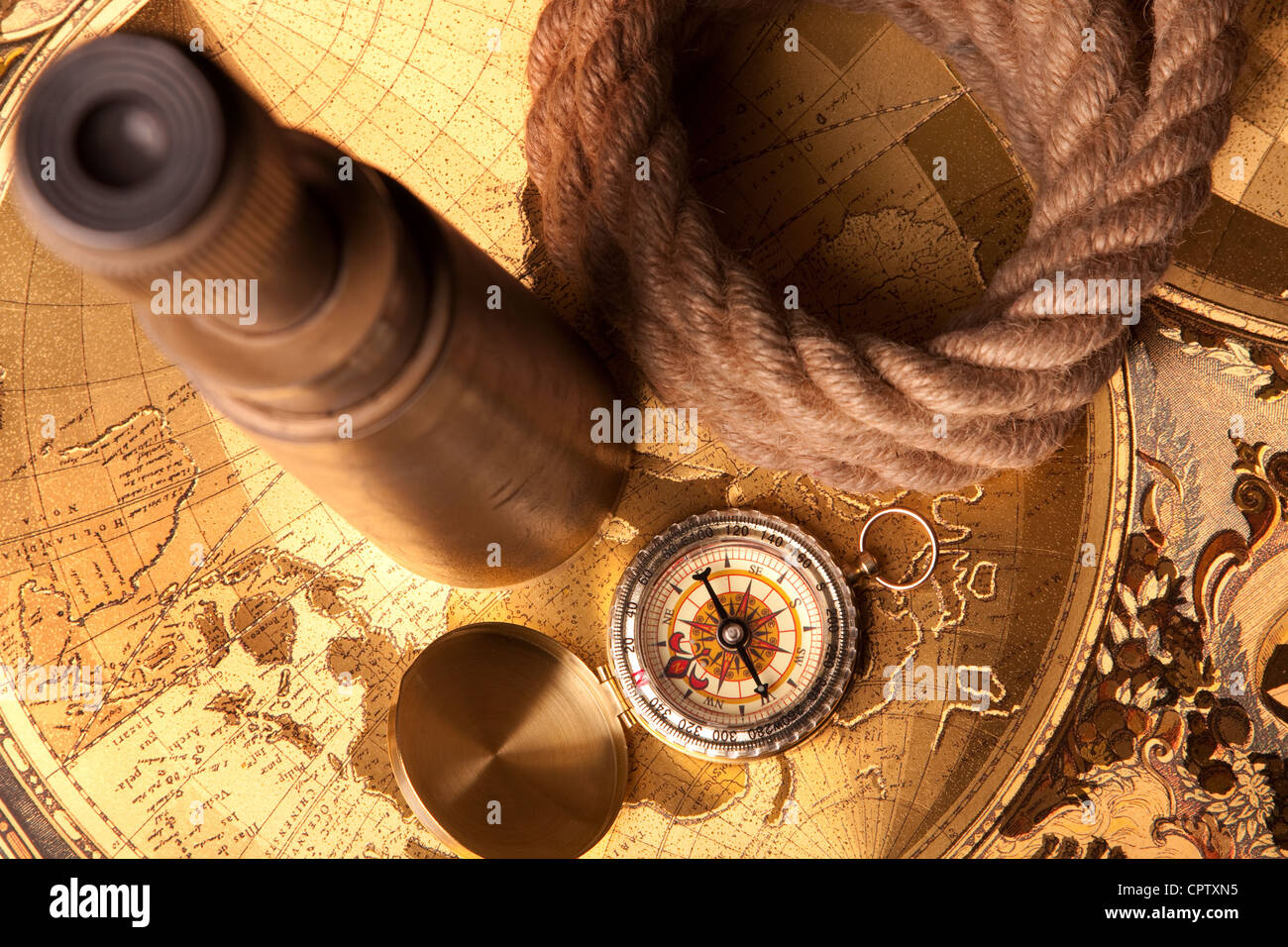 Old letter, map and globe Stock Photo - Alamy