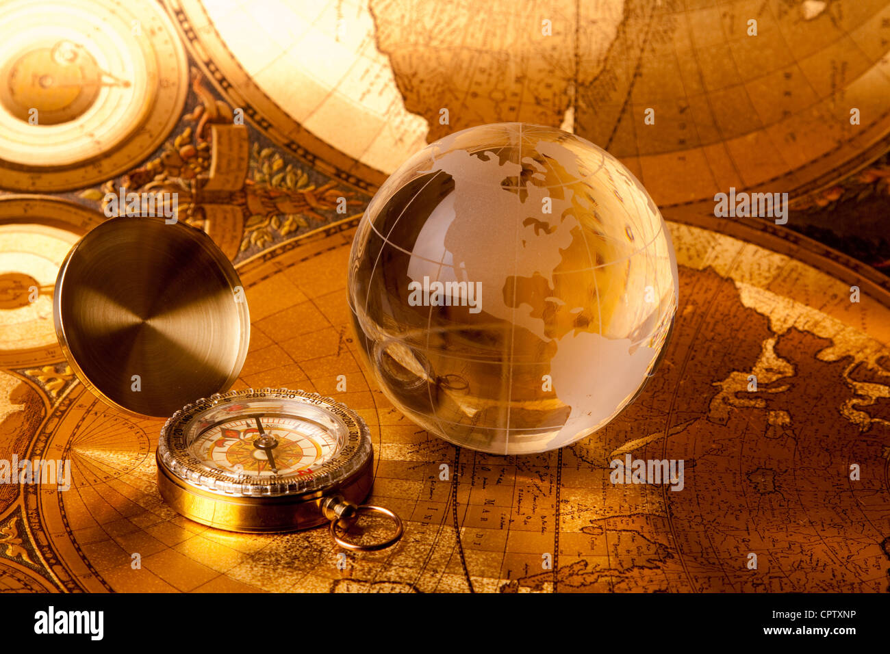 Old letter, map and globe Stock Photo - Alamy