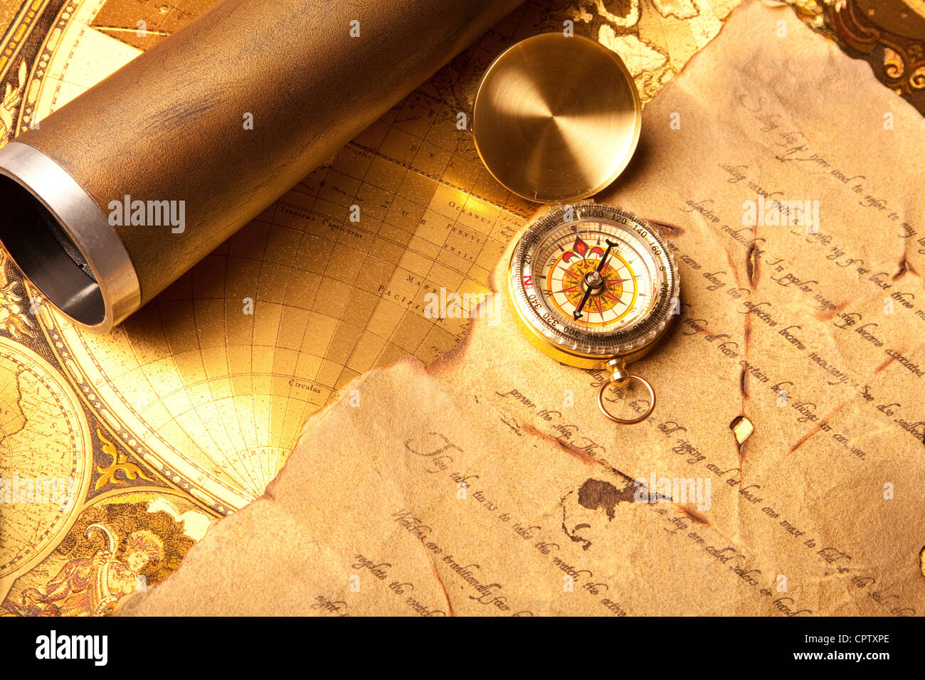 Old letter, map and globe Stock Photo - Alamy