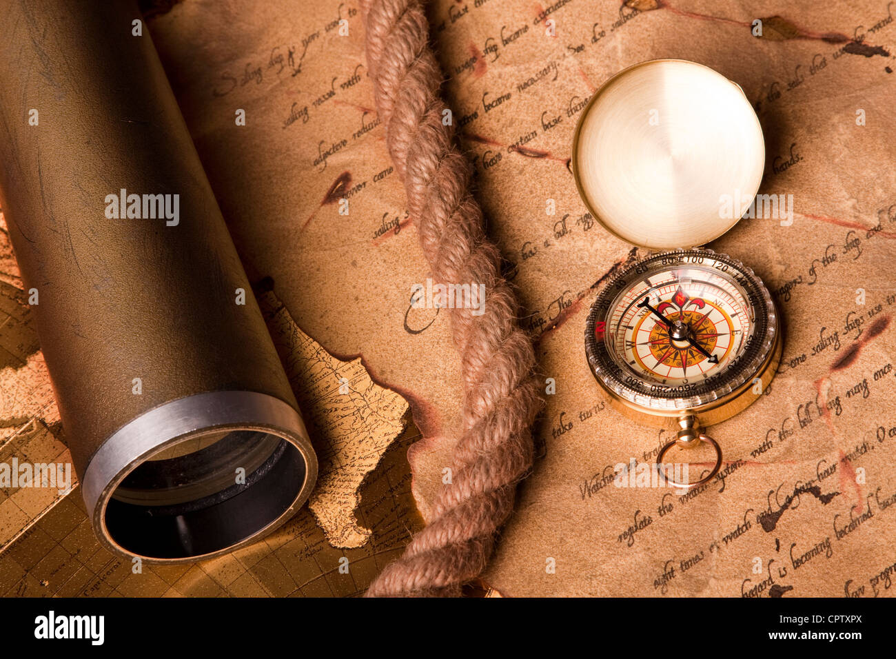 Old letter, map and globe Stock Photo - Alamy