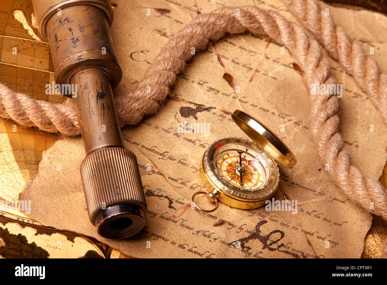 Old letter, map and globe Stock Photo - Alamy