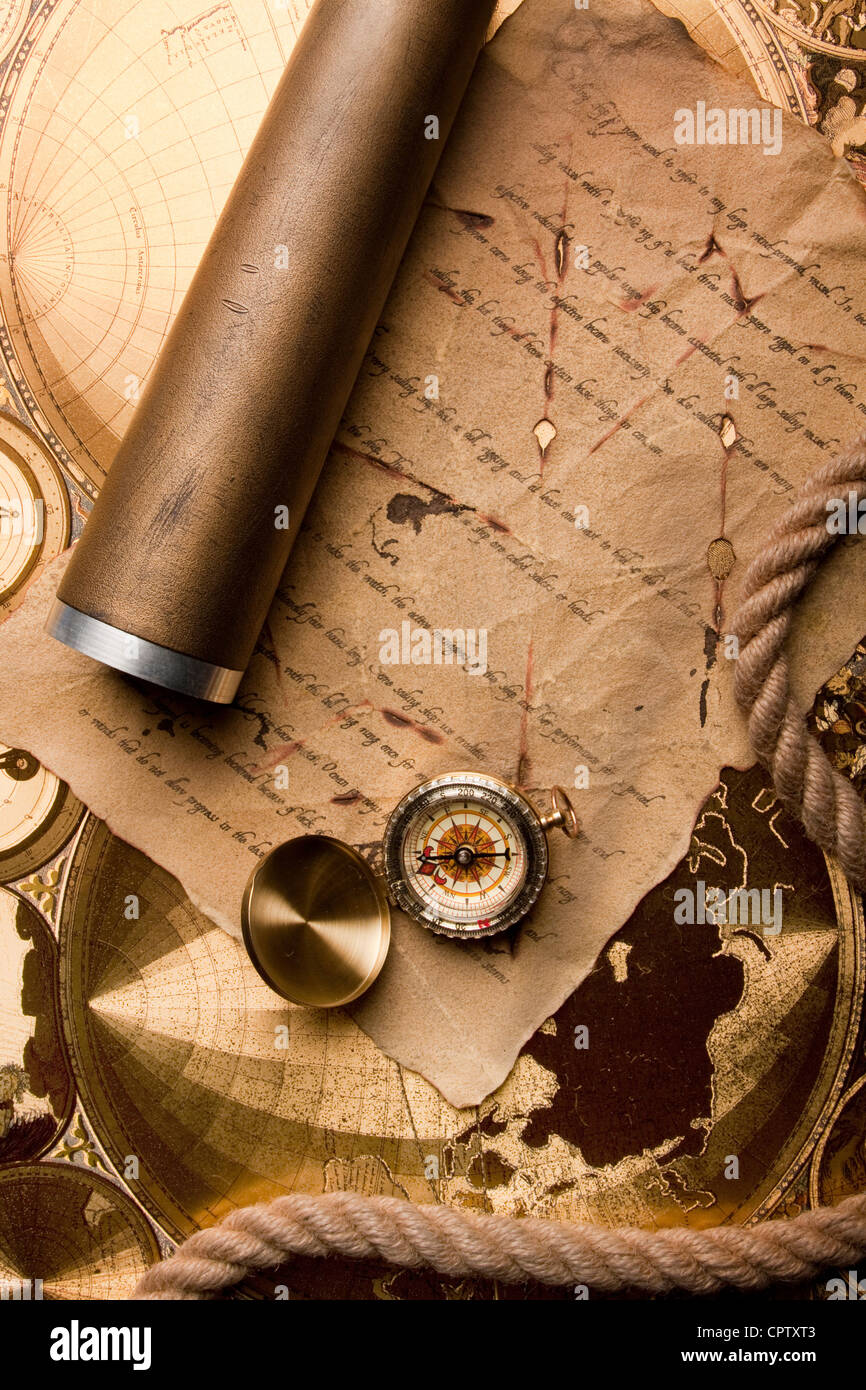 Old letter, map and globe Stock Photo - Alamy