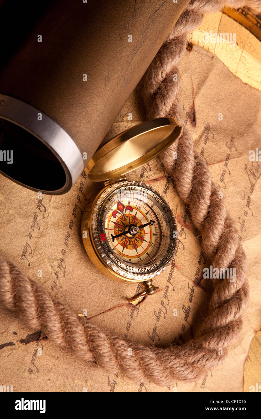 Old letter, map and globe Stock Photo - Alamy