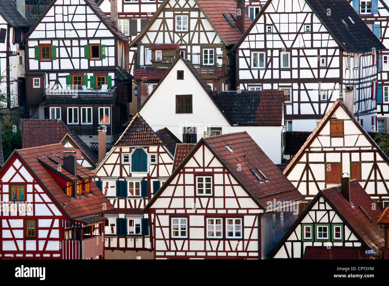 Quaint timber-framed houses in Schiltach in the Bavarian Alps, Germany ...