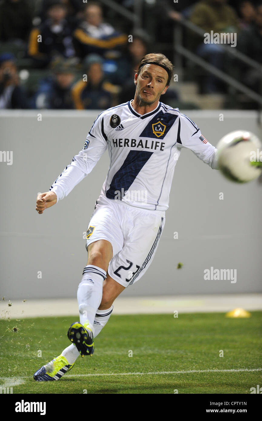 David Beckham playing soccer with the Los Angeles Galaxy Stock Photo ...