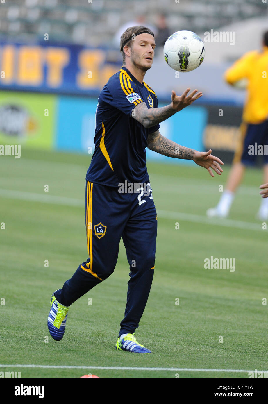 David Beckham playing soccer with the Los Angeles Galaxy Stock Photo ...