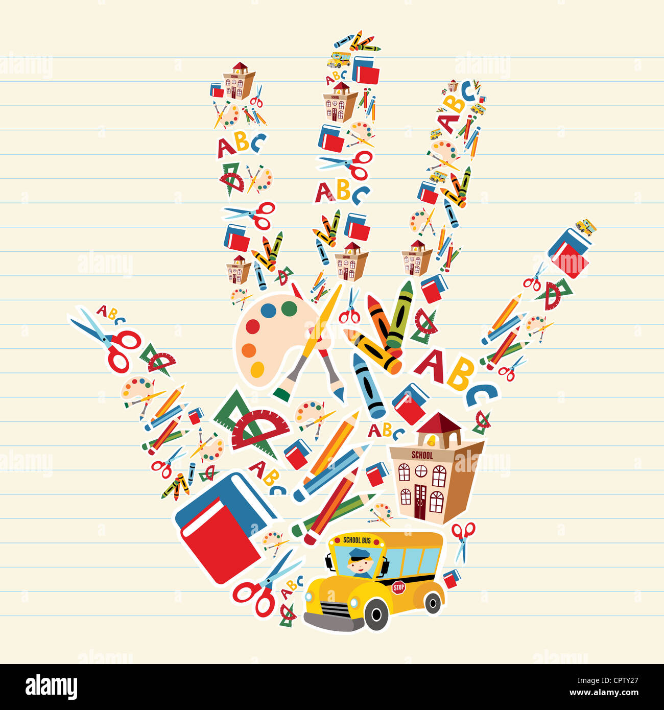 School tools and Supplies in hand shape background. Vector file layered ...