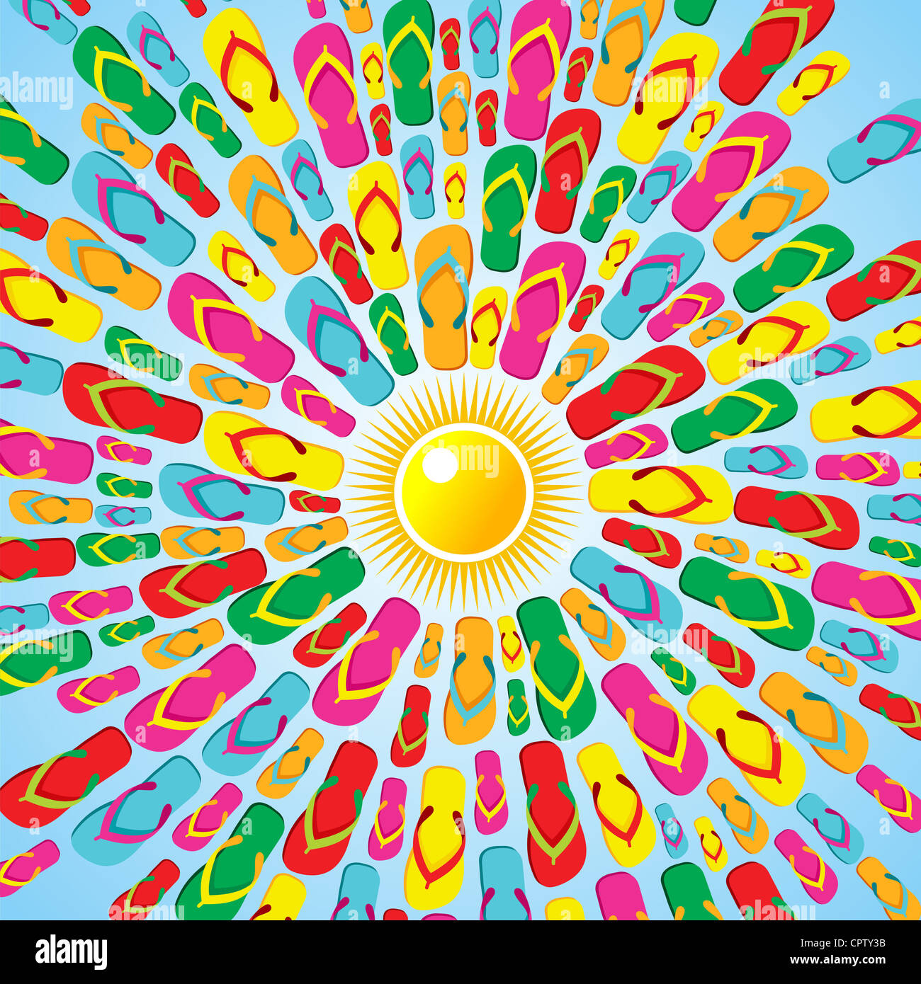 Flip flops icons colors splash and sun background. Vector file layered ...