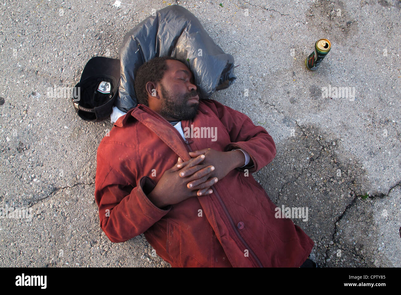Homeless person from Africa sleeping in Neve Shaanan neighborhood which ...