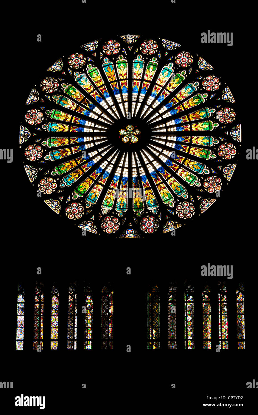 Circular stained glass window in The Cathedral of Notre Dame, Our Lady ...