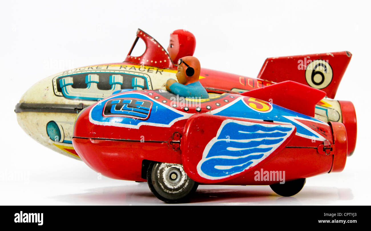two tin rocket toys Stock Photo - Alamy