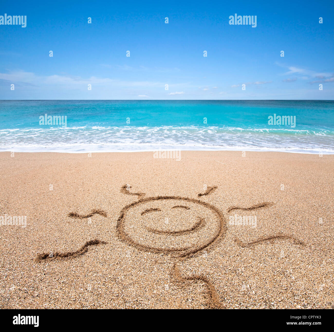 happy sun on the beach with clear sky Stock Photo - Alamy