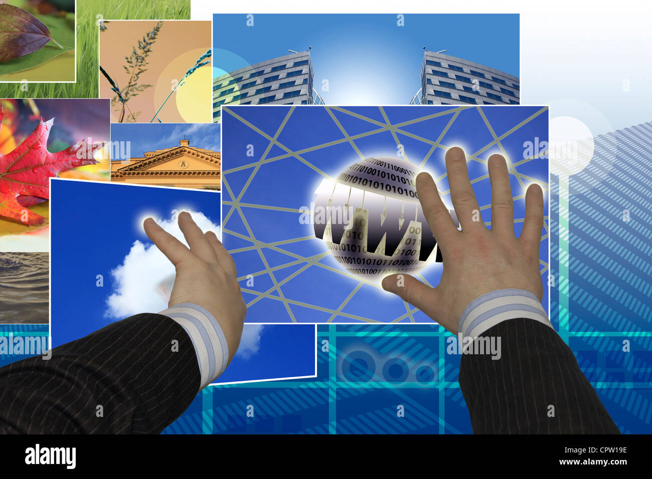 Hands choosing images on touchscreen interface Stock Photo - Alamy