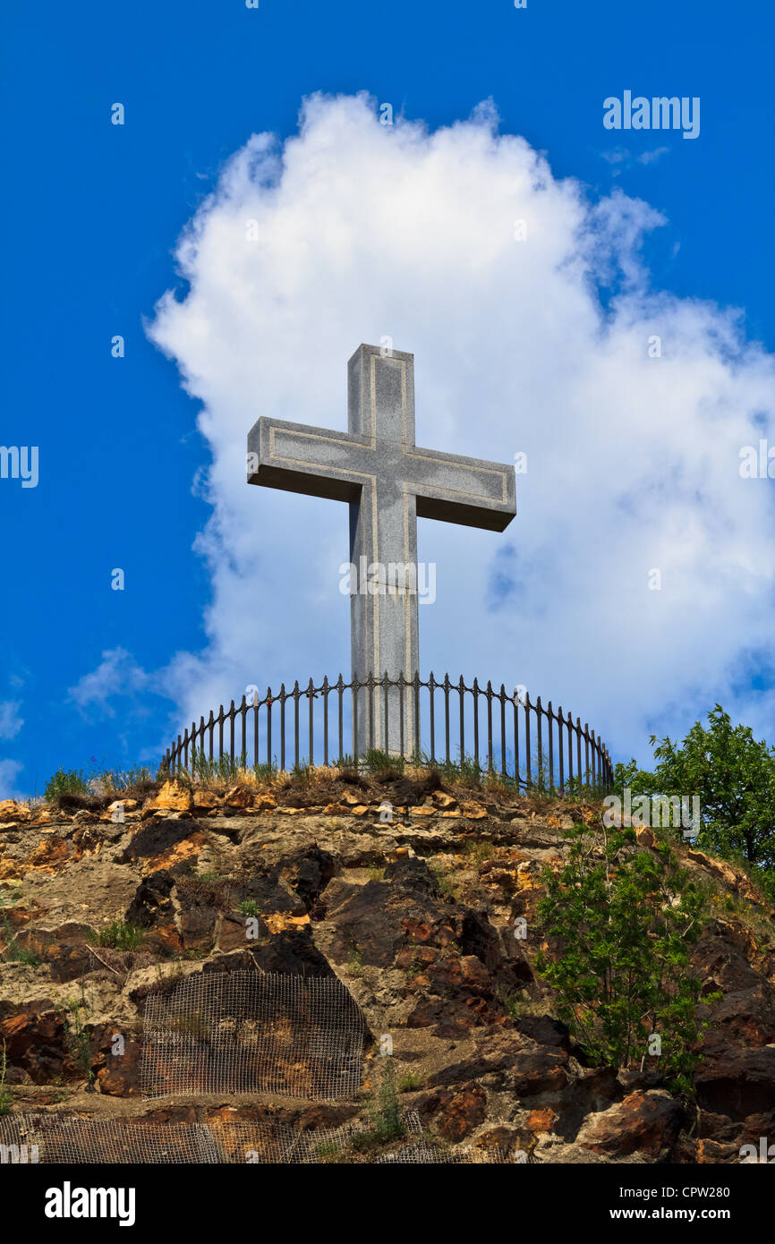 Budapest's famous stone cross on Gellert mountain Stock Photo - Alamy