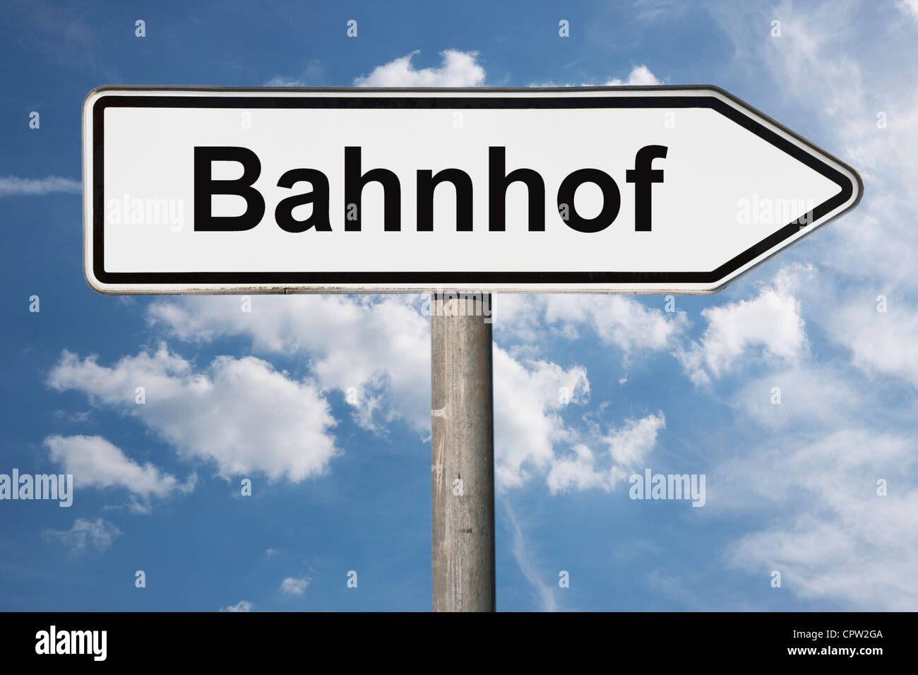 Detail photo of a signpost with the German inscription railway station ...