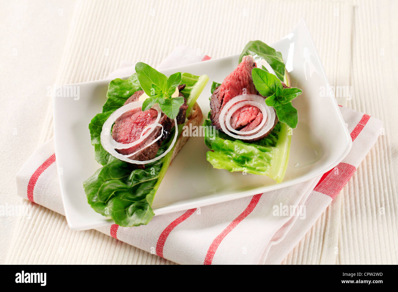 Roast beef open faced sandwiches Stock Photo - Alamy