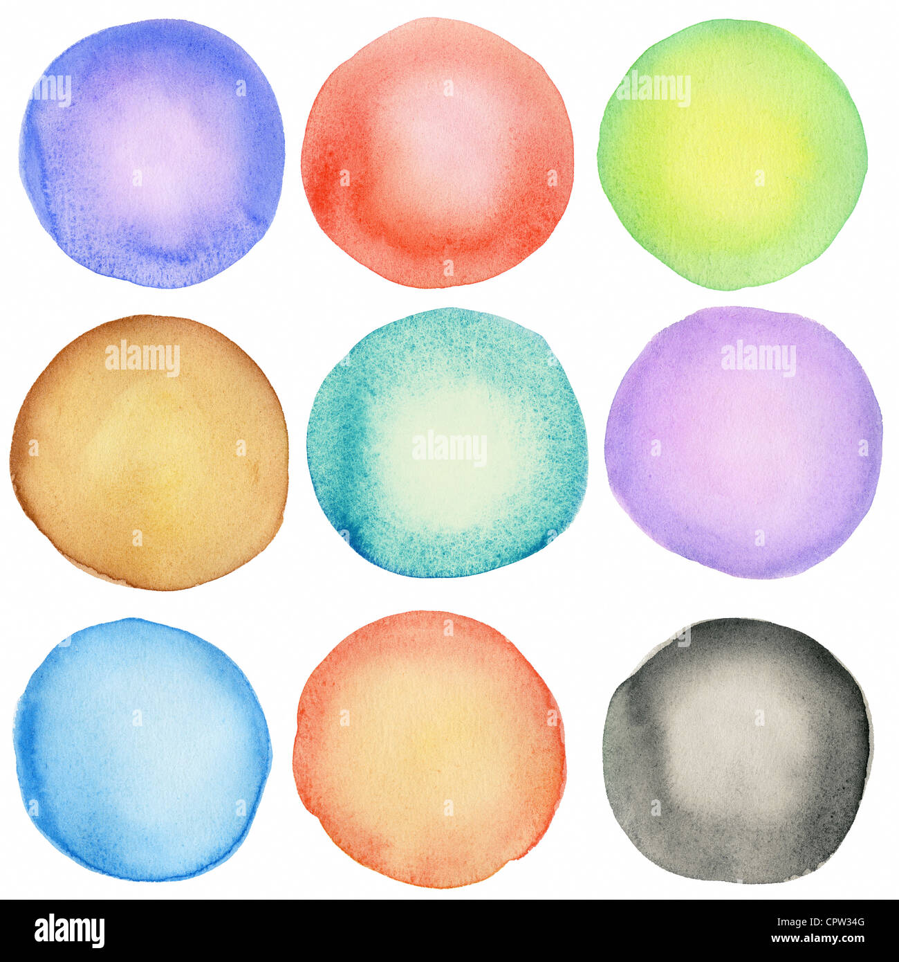 Watercolor hand painted circle shape design elements Stock Photo - Alamy