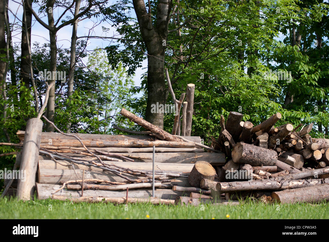 Wood on fire in prepare in garden Stock Photo - Alamy